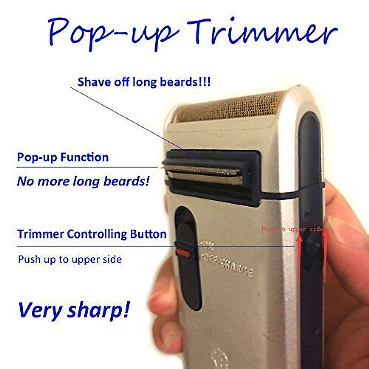 Electric Razor Yandou Silver Beards Shaver Men Rechargeable Pop-up Mustache Scrapper U Shape Women Girls Eyebrow Eyelashes Trimmer Body Pubes Clipper Arm Leg Mane Stripper Short Hair Curls Beautifier