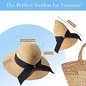 Beach Hats for Women, Straw Hat for Women UPF 50+ UV Sun Protection Sun Hat Foldable Roll up Cap Khaki