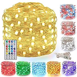 FYY Fairy String Lights, 32.8Ft 100 LEDs Indoor Outdoor LED Lights, 16 Colors RGB Lights USB Powered with Remote Timer, Wire Twinkle Patio Lights for Room Garden Birthday Party Holiday Decor