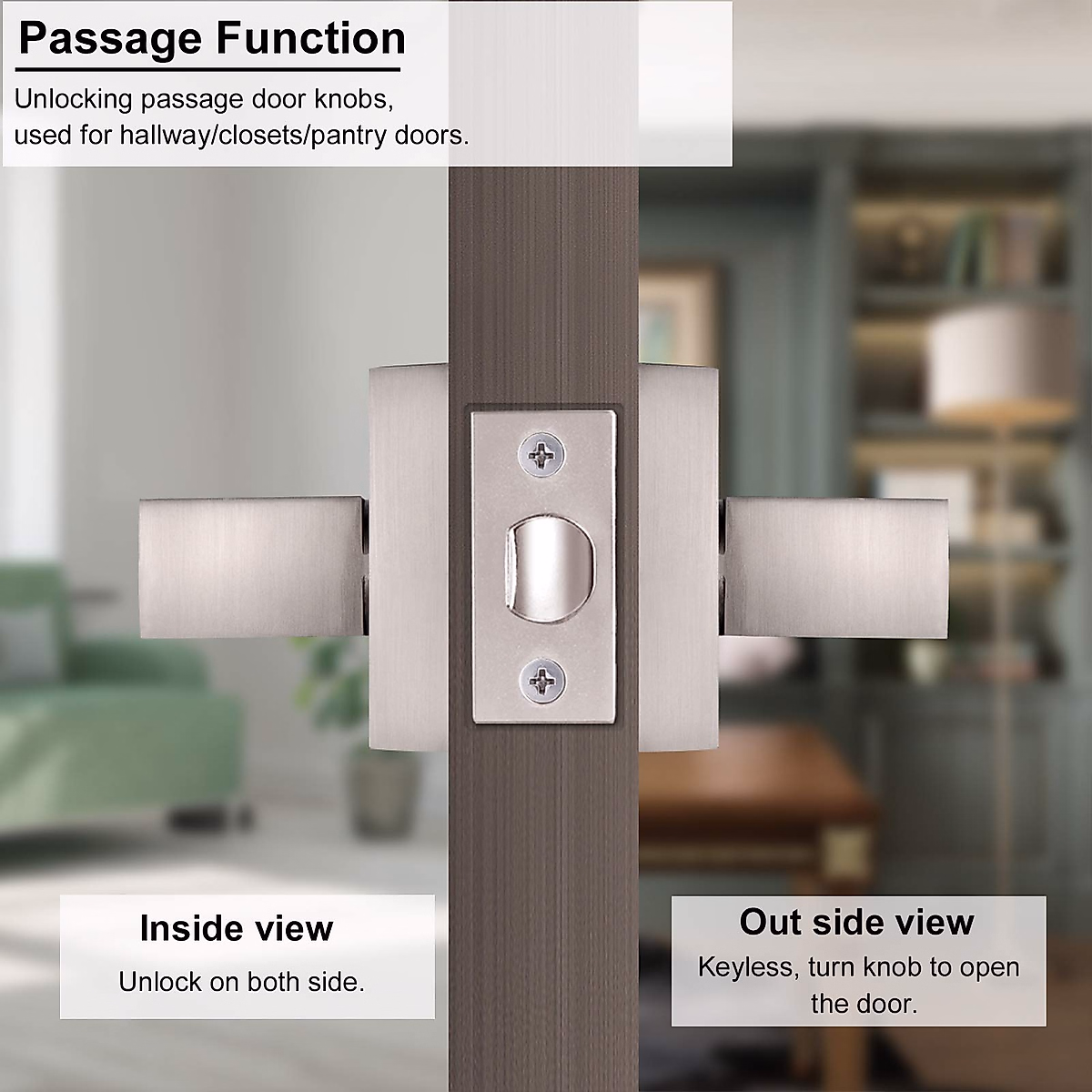 Knobonly 5 Pack Heavy Duty Door Passage Handle Door Lever Hallway Closet Keyless Brushed Nickel Square Door Handleset