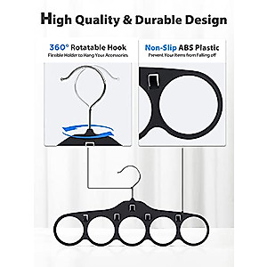 SMARTAKE 2-Pack Scarf Hangers, 5 Loops Tie Rack & Belt Holder with Hooks, 360 Degree Rotatable Accessories Holder, Non-Slip Durable Hanging Closet Organizer for Belts, Bow Ties, Silk Scarves, Jewelry