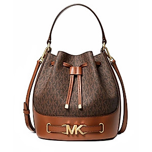 Michael Kors Reed Medium Belt Bucket Crossbody Handbag Brown MK Signature
