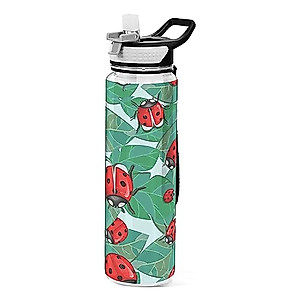 32oz Sports Water Bottle with Leakproof and BPA-Free,Red Ladybug in Green Leaves, Gym Bottle with -Ideal Gift for Fitness Sports & Outdoors