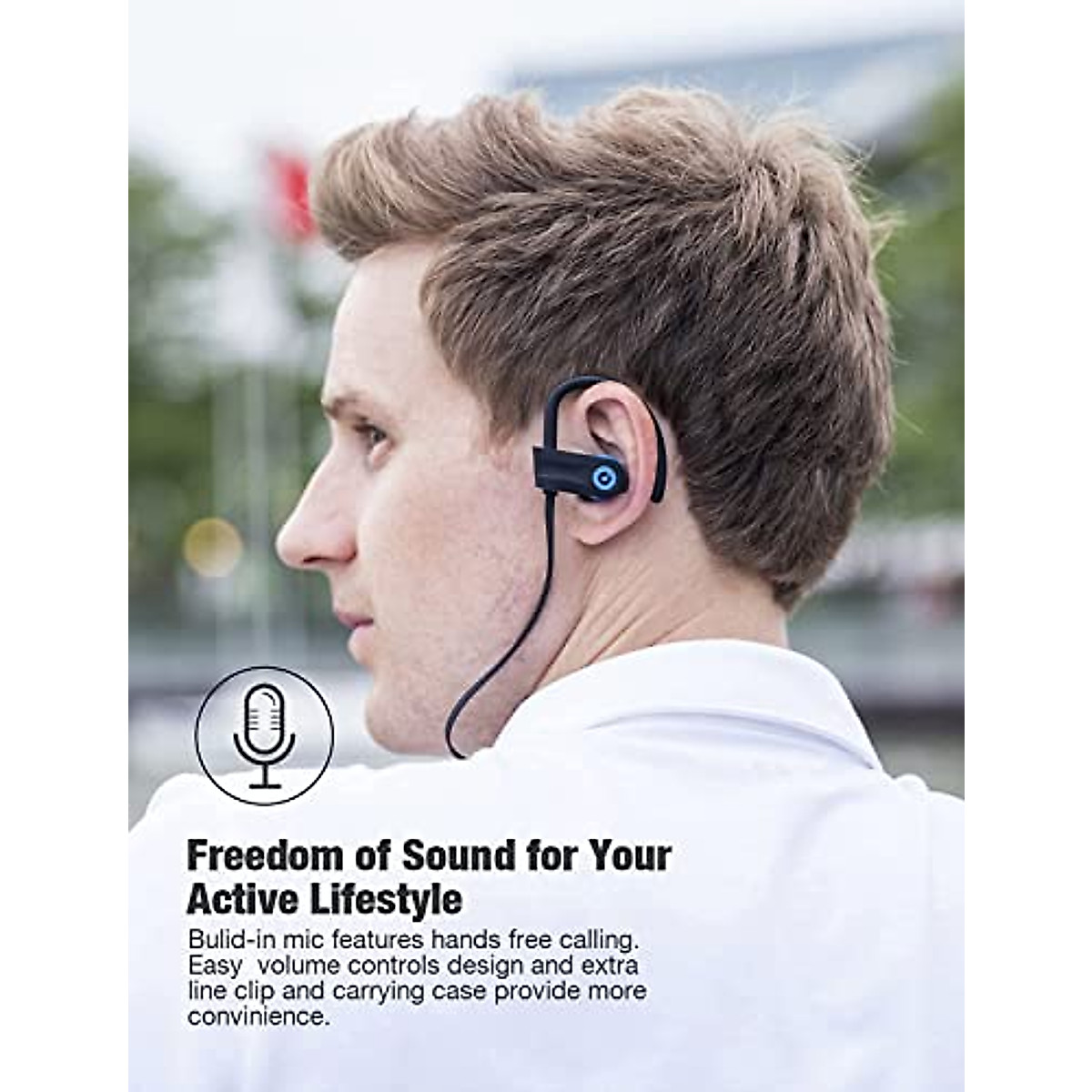 Otium Bluetooth Headphones, Wireless Sports Earbuds, Waterproof IPX7 w/Mic, HD Stereo in-Ear Earphones, Case, Fast Pairing, Gym Running Workout, 16 Hrs Battery Noise Cancelling Headsets