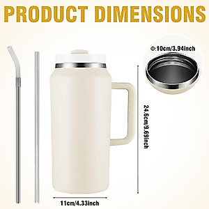 PlanetFlame 64oz Insulated Tumbler with Handle, Stainless Steel Double Wall Vacuumn Water Bottle, Lid and Straw for School, Gym, Hiking & Camping, Cream