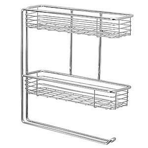 mDesign Wall Mount Metal Paper Towel Roll Holder and Dispenser with 2 Shelf Baskets - Kitchen Storage and Organization for Spice Bottles, Glass Jars, Salt, Pepper - Chrome