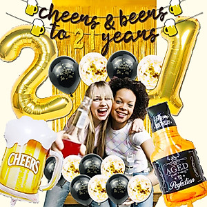 40th Birthday Decorations for Men Women, Cheers and Beers to 40 Years Banner Black and Gold Anniversary Birthday Party Decorations with Beer Mug Balloon Confetti Balloons Backdrop Fringe Curtain