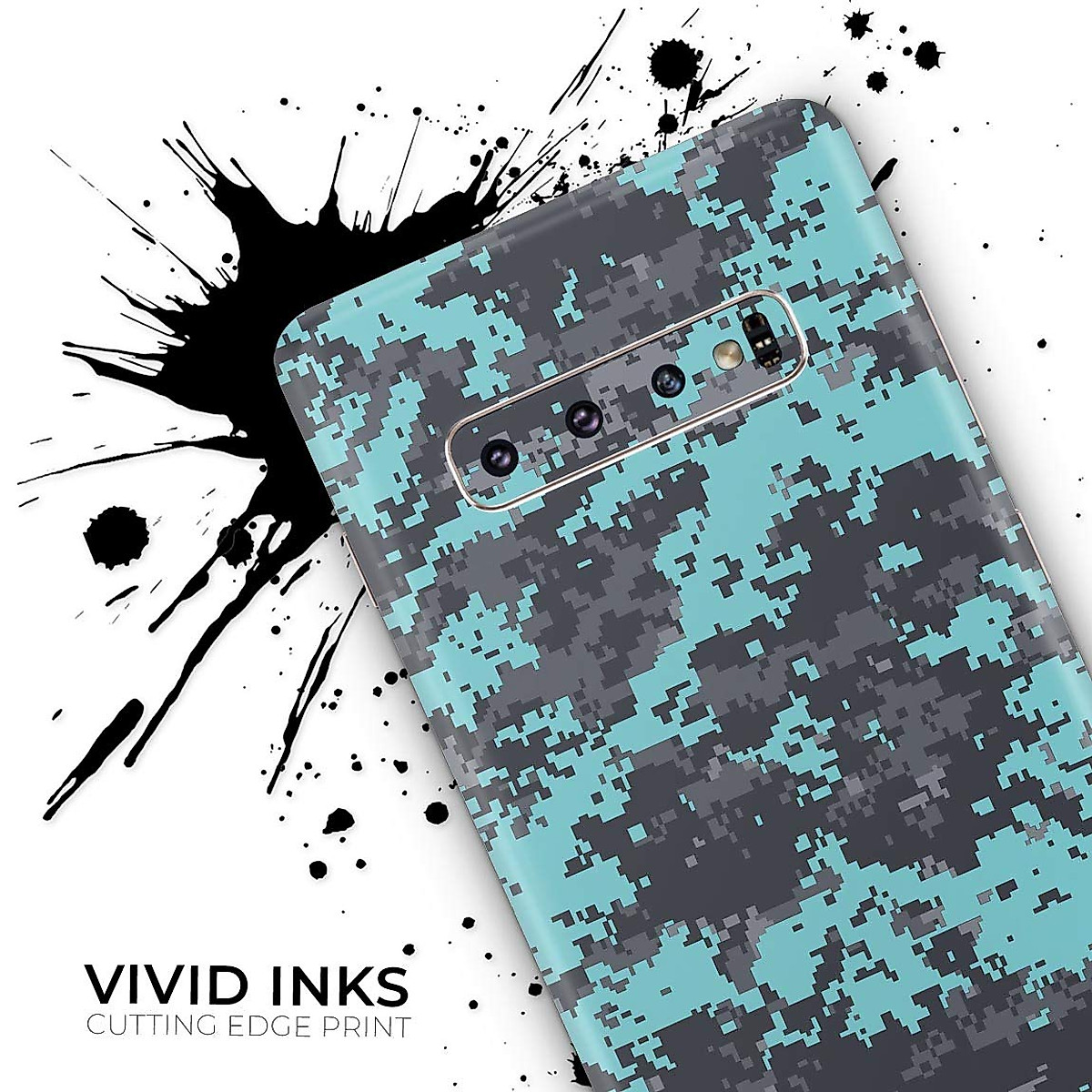DesignSkinz Turquoise and Gray Digital Camouflage Protective Vinyl Decal Wrap Skin Cover Compatible with The Samsung Galaxy S20 (Screen Trim & Back Glass Skin)