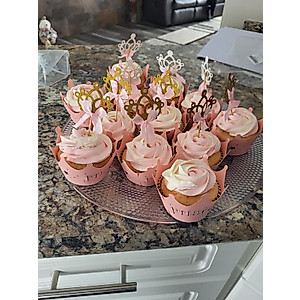 JeVenis 40 PCS Glittery Princess Cupcake Toppers Crown Cupcake Wrapper Crown Cupcake Toppers Baby Shower Cupcake Decorations for Birthday Baby Shower Party Decorations Supplies