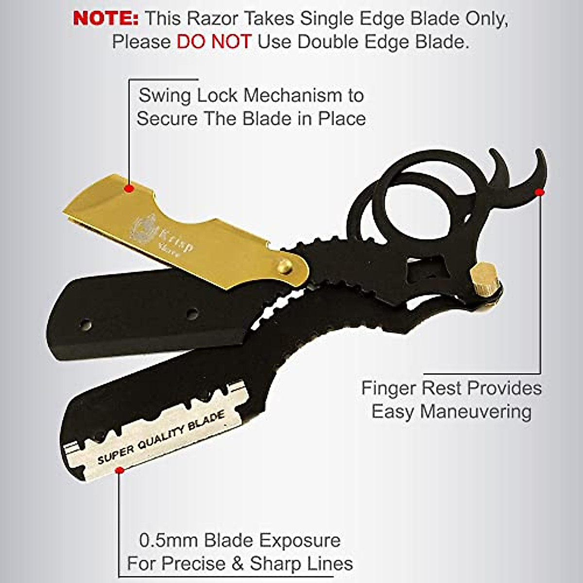 Professional Classic Straight Edge Barber Razor For Close Shaving - Salon Quality Men's Beard Cut Throat Finger Razor Shavette With 10 Shaving Blades By Krisp Shave