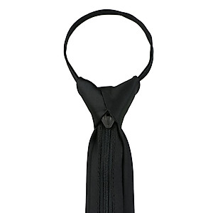 Vesuvio Napoli PreTied SKINNY Men's Neck Tie Solid BLACK Narrow Zipper Necktie