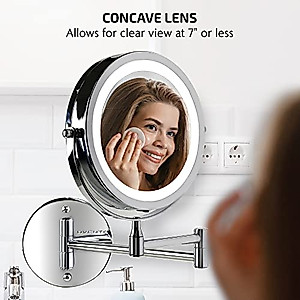 OVENTE 7" Lighted Wall Mount Makeup Mirror with 1X/10X Magnification, Cordless Double Sided Magnifying Round Vanity Mirror, 360° Swivel Design, Extendable and Folding Arm, Polished Chrome MFW70CH1X10X