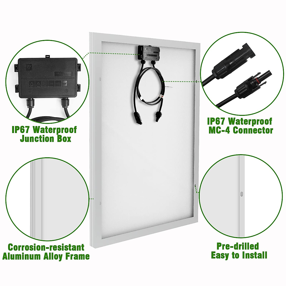WERCHTAY Solar Panel, 22.8% Monocrystalline Cell High-Efficiency PV Module, 12V Solar Panels for Homes Camping RV Battery Boat Caravan and Other Off-Grid Applications (Solar Panel-509)