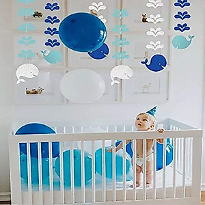 Party Banner/Garland Party Decoration/Sea Whale Bunting/Sea Paper Hanging Banner for Birthday Wedding Baby Shower Sailing Party Supplies Backdrop Room Showcase Decoration (Whale Blue)