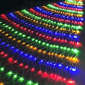 WATERGLIDE Outdoor Christmas Net Lights, 12FT x 5FT 360 LED Mesh String Light with 8 Lighting Modes, Connectable Light for Garden Tree Bushes, Holiday Wedding Party Decorations, Multicolor