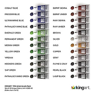 KINGART 500-48 PRO Artist Quality 48 Pc. Acrylic Paint Set, 22ml (0.74oz) Tubes, Set of 48 Unique, Highly Pigmented Colors