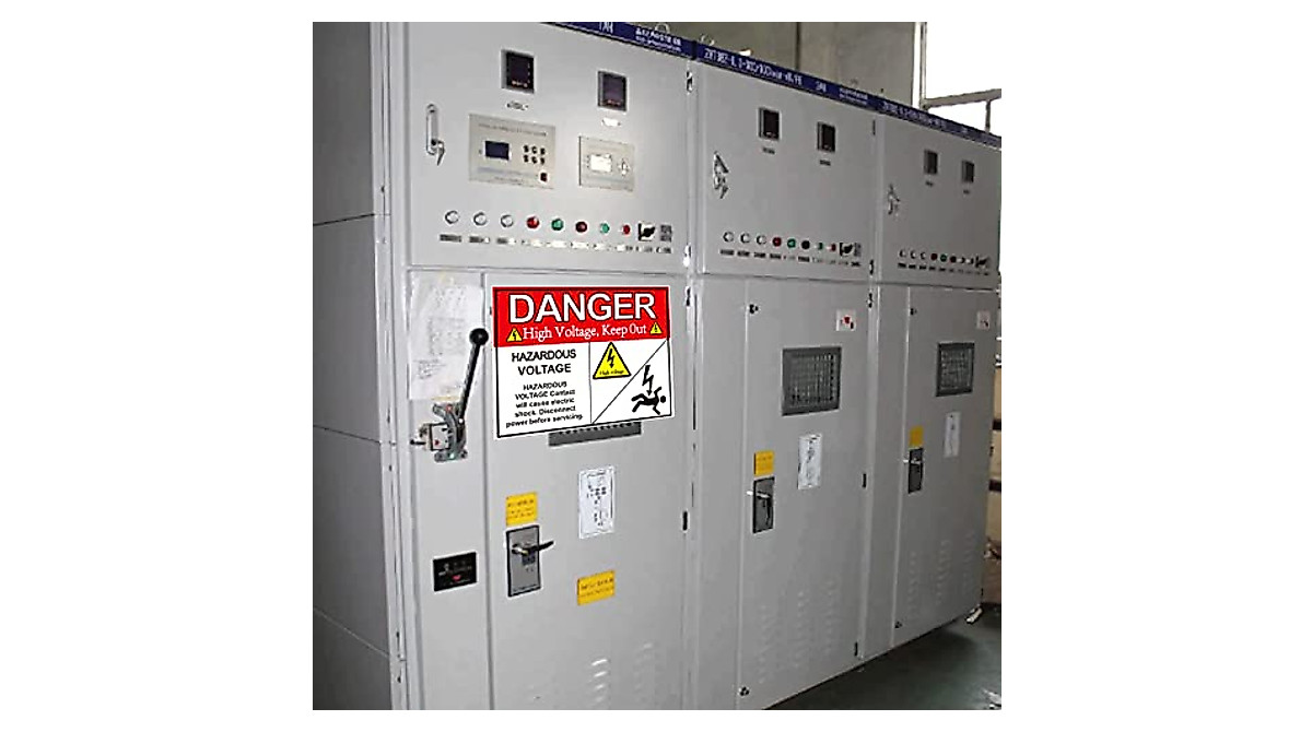 Hazardous Voltage Warning Stickers - 8 Pack Safety Decals for High Voltage