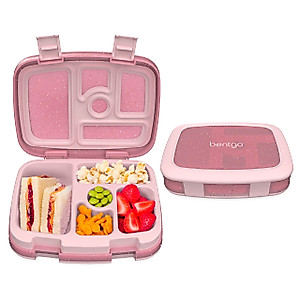 Bentgo® Kids 5-Compartment Lunch Box With Kids 2-in-1 Backpack & Insulated Lunch Bag (Glitter Edition - Petal Pink)