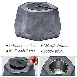 ROUNDFIRE Faceted Concrete Tabletop Fire Pit with 1 x Liter Premium Ethanol Fuel - Fire Bowl, Portable Fire Pit, Small Personal Fireplace for Indoor and Garden Use