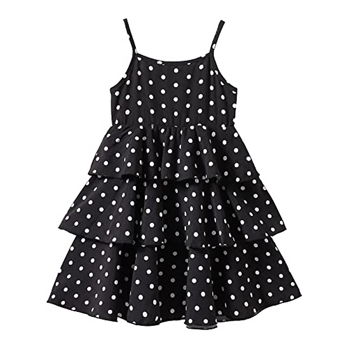 LittleSpring Toddler Girl 3T Black Dress for Girls Polka Dot Dress Spaghetti Strap Tiered Dress Lightweight Cami Dress