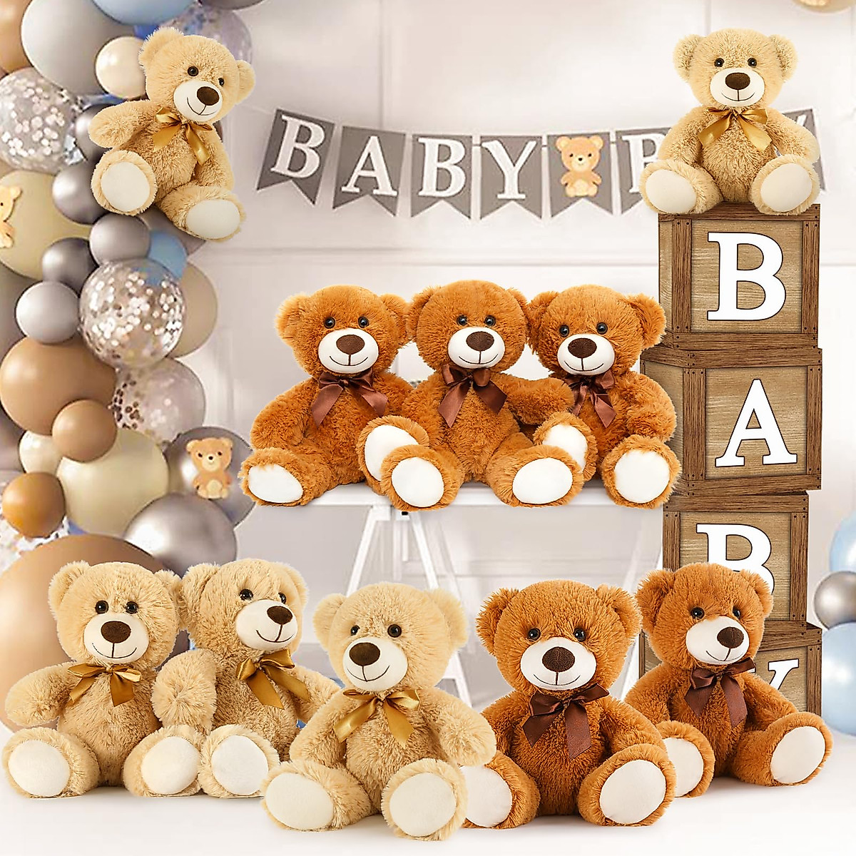 MorisMos 10 Packs Bulk Teddy Bears Stuffed Animal, Soft Teddy Bear Bulk, Small Bears Plush for Centerpiece Baby Shower, Kids