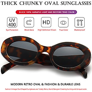 AIEYEZO Modern Oval Sunglasses Thick Chunky Frame Sun Glasses for Women Men Vintage Retro Oval Shaped Goggles (Tortoise/Grey)