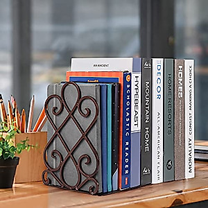 Book Ends, Bookends for Shelves, Bookends Decorative, Book Ends to Hold Books Heavy Duty Metal Bookends Book Stoppers for Kitchen Shelf Office Library, 7 x 6.1 x 8.6 inch Brown (2 Pairs)