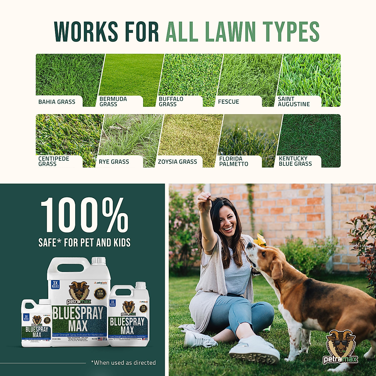 PetraMax Blue Herbicide Lawn Dye - Super Strength Concentrate 3X More Than Others, for Herbicides, Fertilizer & Weed Killer - Blue Mark Spray Indicator for Home and Commercial Sprayer Use (32 oz)