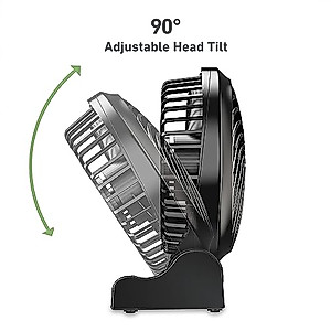 HOLMES 4" Personal Fan, Rechargeable Battery, 3 Speed Settings, Lightweight, Compact and Portable, Adjutstable Head, Home and Office, USB Cable, Black Finish