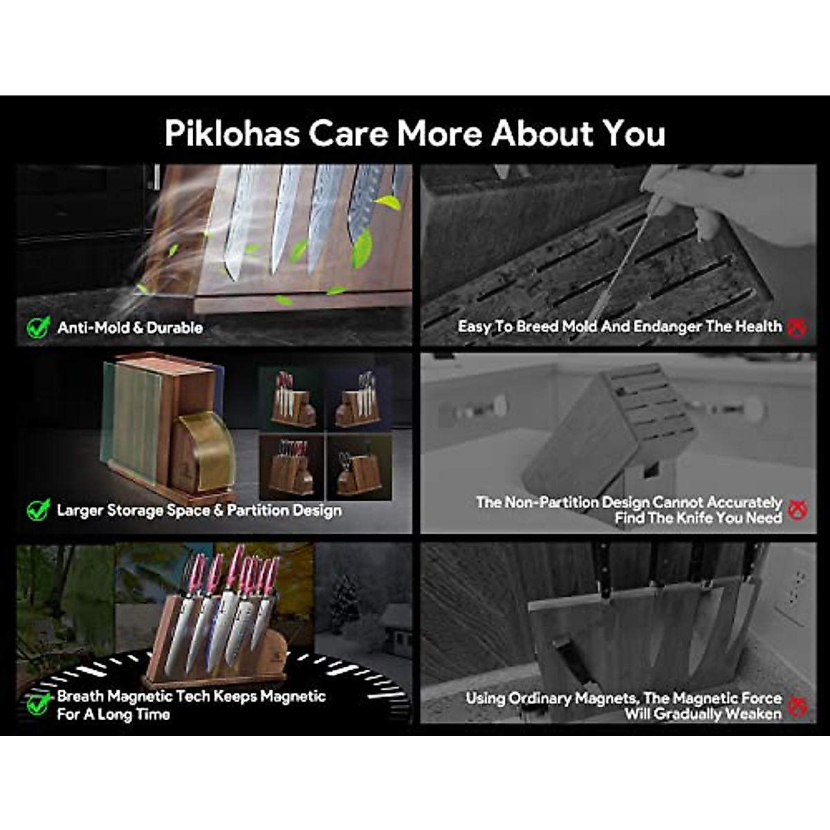 Piklohas Knife Sets For Kitchen With Block, 14 Pieces Kitchen Knife Set With Magnetic Knife Holder, German High Carbon Stainless Steel Damascus Pattern Chef Knife Set With Sharpener, Steak Knives, Red