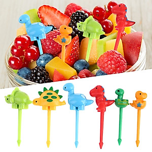 6 Pcs Animal Food Picks for Kids, Fun Bento Picks, Cute Dinosaur Cartoon Animal Fruit Food Toothpicks, Lunch Bento Box Picks for Toddler, Kids Lunch Accessories for School Multicolor