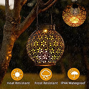 Solar Lantern Outdoor Garden Decor- 2 Pack OxyLED Lanterns Waterproof Decorative Retro Metal Solar Powered Lights with Hanging Handle for Table Patio Yard Backyard Pathway Walkway Christmas