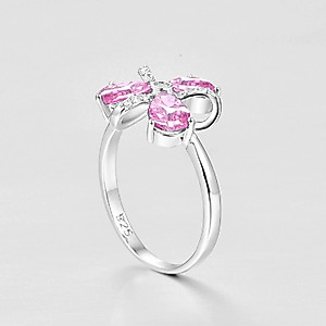 Emsione 925 Sterling Silver Plated Created Pink Topaz Pear Cut Clover Flower Eternity Anniversary Wedding Engagement Band Ring Size 8