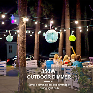 Outdoor Dimmer for String Lights,350W String Light Dimmer Switch,100ft Remote Control Dimming Timer for Led Light,Lamp and Patio Light,Dimmer for Outdoor String Light,Dimmer Plug,Timer,Waterprooof