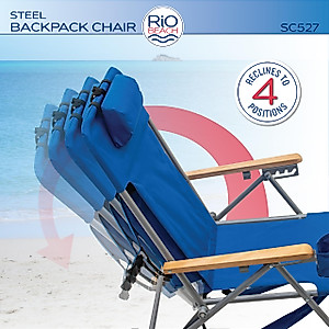 Rio Beach Original 4-Position Steel Backpack Chair with Pillow, Hands-Free Beach Chair Backpack for Adults, Navy