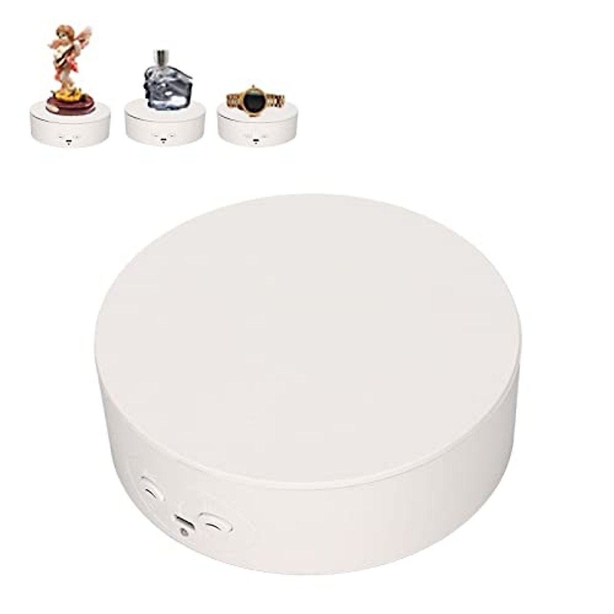 Tharyee Electric Rotating Display Stand, 360 Degree Rotating Turntable, 360 Degree Rotating Display Stand Maximum Load 6.6lb Electric Rotating Turntable for Wine Bottles Cosmetics (White)