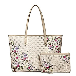 ER.Roulour Large Tote Bags Floral Flowery Tote Handbags Purse Set for Women, Top Handle Satchel Lightweight Ladies Shoulder Bag 2pcs