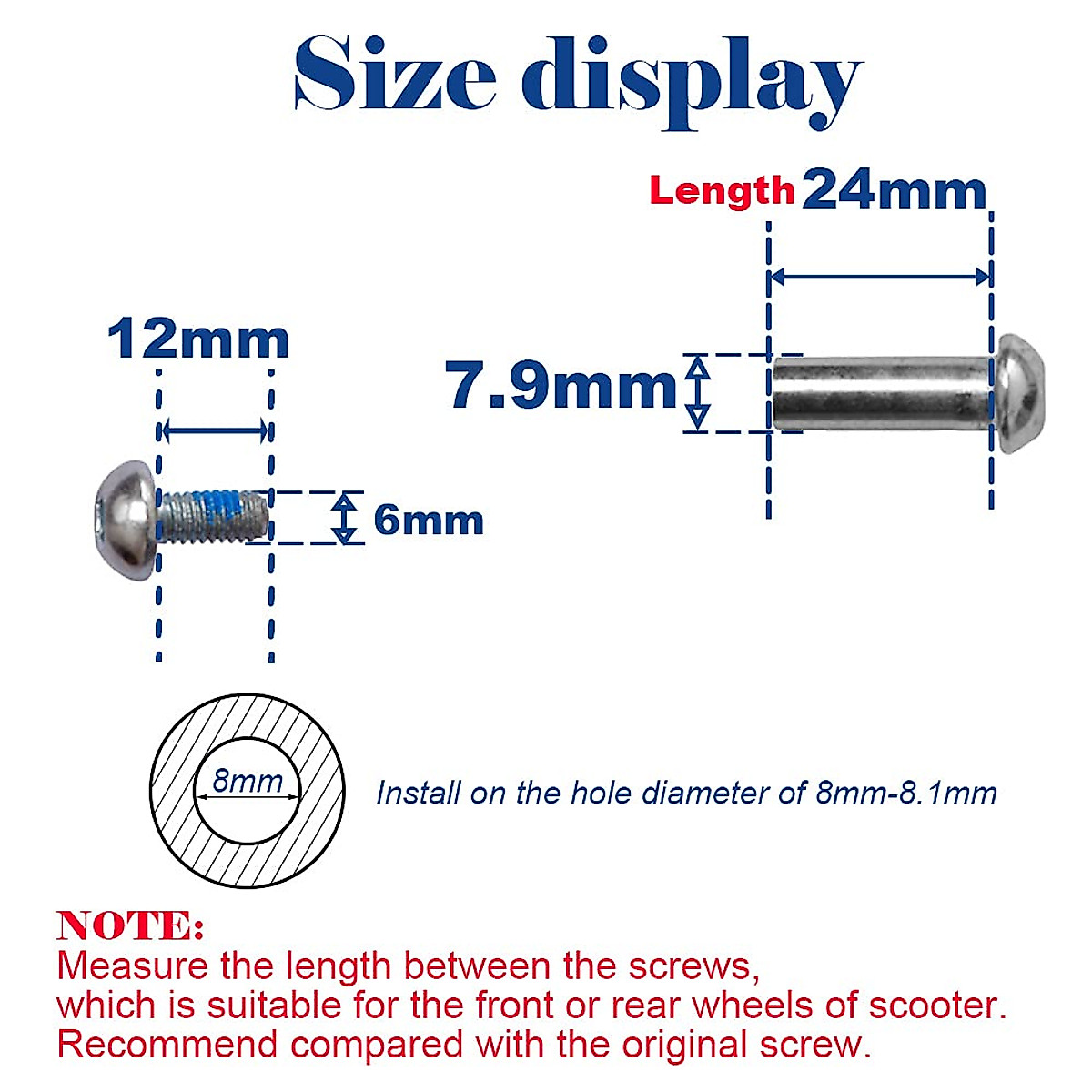 OTFAITP Hex Lock Male and Female Scooter Parts Axle Front Rear Allen M8 Screws for 2-3-4-Wheel Kid Scoote Furniture Wheelchair Kick Scooters Pull-Along Wagons Inline Skates Axles Repair (86)