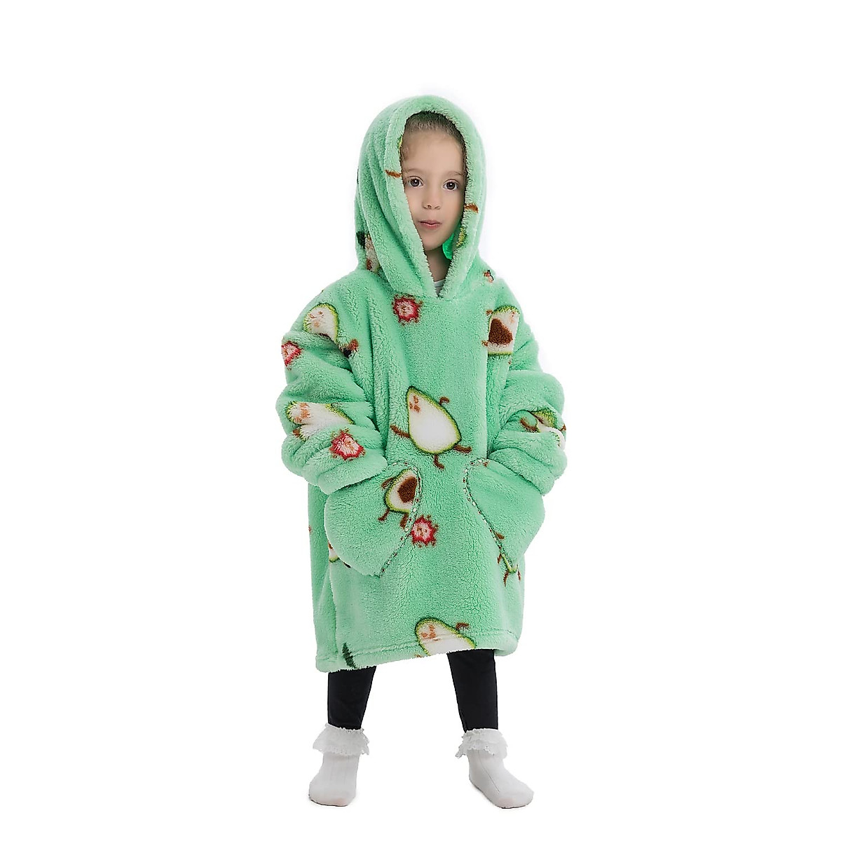 QFULFUN Wearable Blanket Hoodie for Kids Toddlers Cozy Oversized Hooded Blanket Sweatshirt with Pocket for Little Girl Boy