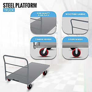 5Seconds Flatbed Platform Cart Industrial Dolly Cart Heavy Duty 60” x 30” Platform Hand Truck Push Cart Super Heavy Duty Flatbed Cart with 3000Lb Capacity 8'' Swivel Wheels Commercial Moving Cart
