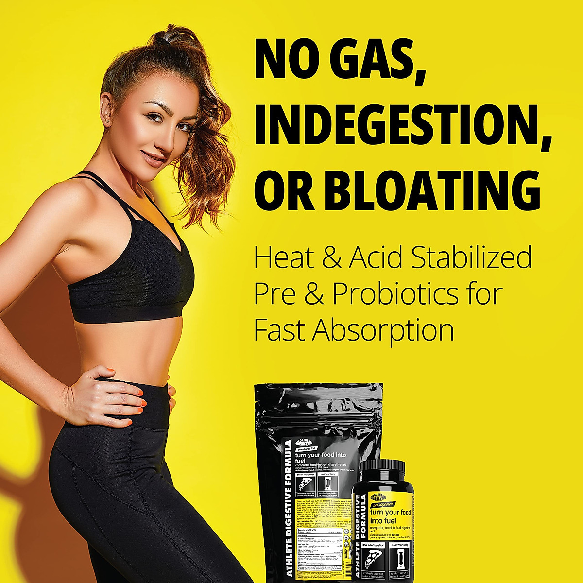 Gains in Bulk, Athlete Digestive Formula, Digestive Enzymes and Probiotics (90 Count) 8 Strains of Live probiotics, 16 Different Plant enzymes. Patented Stabilized Probiotics