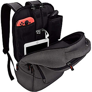 VORI Game Elite Traveling Backpack for Nintendo Switch and Switch OLED Model 2021, Portable Carrying Storage Bag for PS4 Slim and Xbox ONE, Protective Design for Home Storage and Travel, Grey