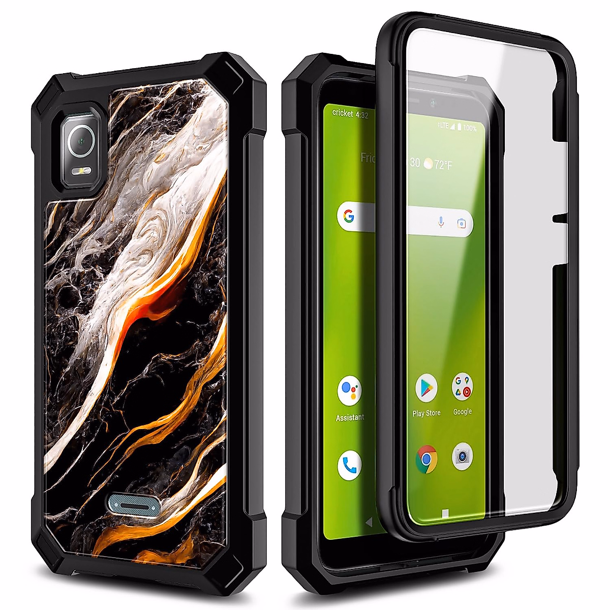 NZND Case for TCL 30Z (T602DL), TCL 30 LE with [Built-in Screen Protector], Full-Body Protective Shockproof Rugged Bumper Cover, Impact Resist Phone Case (Black Marble)