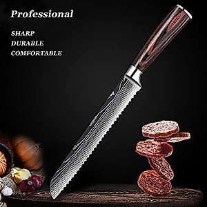 OWUYUXI Bread Knife, Professional Bread Knife 8 Inch, Serrated Knife Made of Japanese Aus-10v Super Stainless Steel, Ultra Sharp Cake Knife with Gift Box, Slicing Knife.