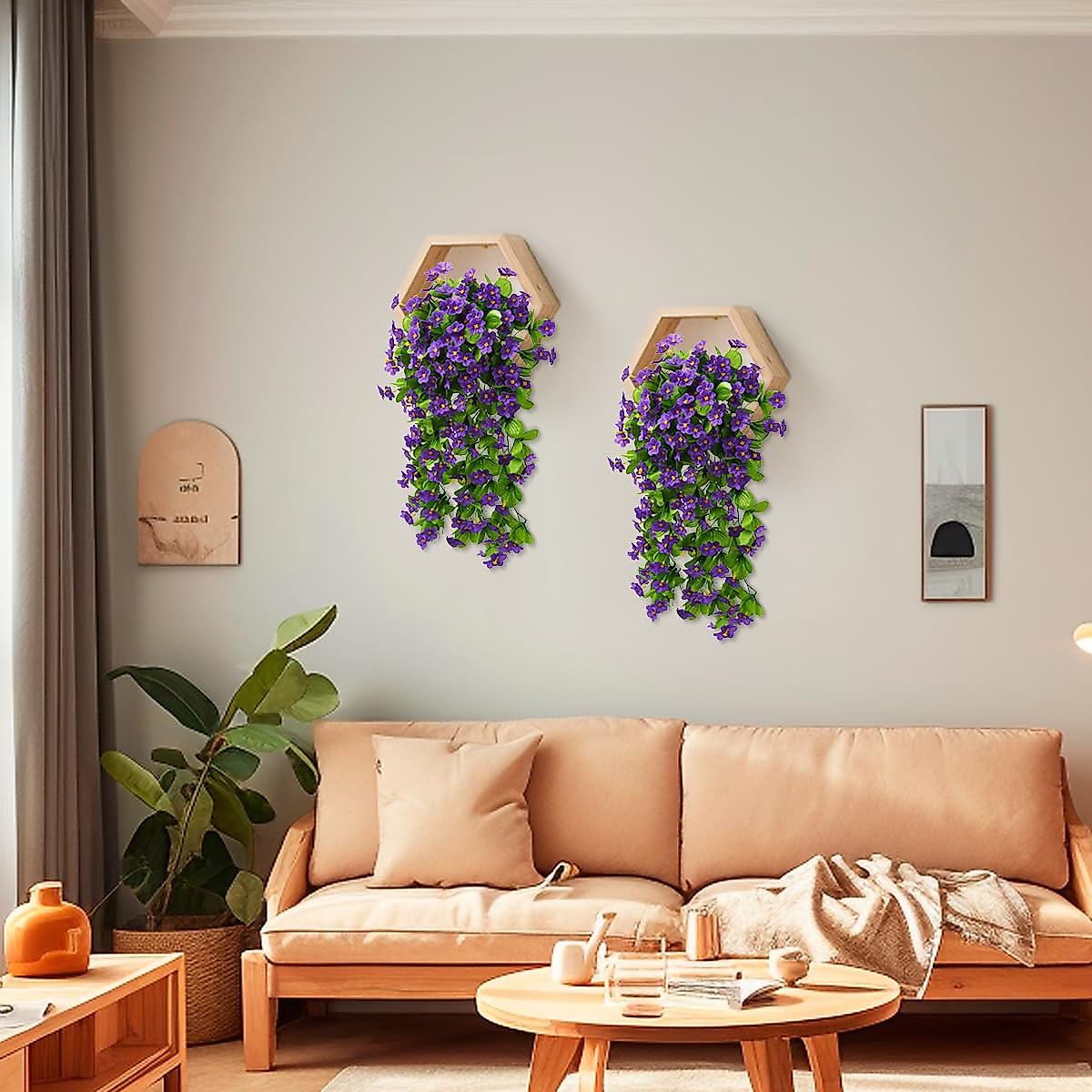 ZFProcess 2PCS Artificial Hanging Flowers, Fake Hanging Plants Violet Vines UV Resistant for Wall Home Room Garden Wedding Indoor Outdoor Summer Decoration(Purple)