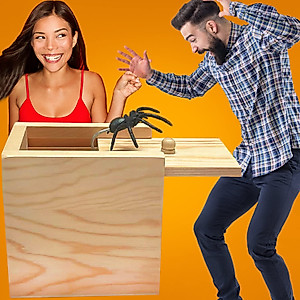 Jishi Large Spider Prank Box Gag Gift, Funny Wooden Surprise Gift Box for Money Cash Card, Spider Stocking Stuffers Prank Toys for Kids 4-8-12 Boys, Christmas White Elephant Gifts for Adults Men Women