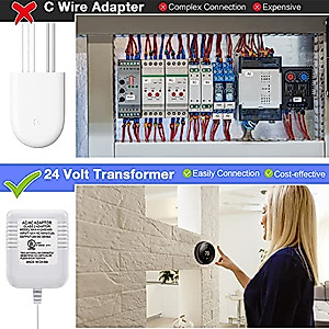 24V Doorbell Power Supply Adapter, 16.4ft C Wire Adapter Video Doorbell Transformer with 50pcs Cable Clips, Certified Doorbell Adapter Compatible with Simplisafe, Nest Doorbell and Smart Thermostats