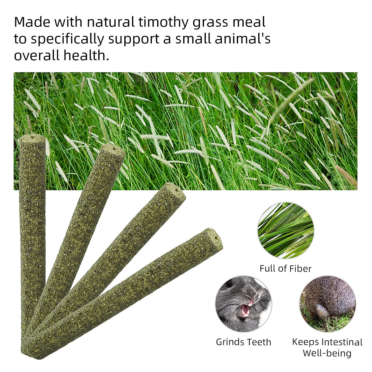 Niteangel 20pcs Natural Timothy Hay Sticks, Timothy Molar Rod for Rabbits, Chinchilla, Guinea Pigs and Other Small Animals.
