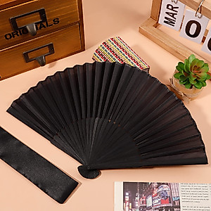 Jspupifip 3 Pack Silk Fabric Folding Hand Fans Classic Style Bamboo Ribs Hand Held Fan Chinese Vintage Handheld for Women Ladys Girls Wedding,Party and Gift(Black)