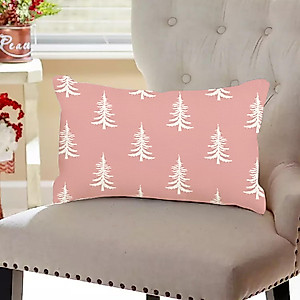 ADFLOOD Christmas Pillow Covers 12X20 Christmas Trees Decorative Throw Pillows Decoration Holiday Party Pink Cushion Case for Home Couch Sofa